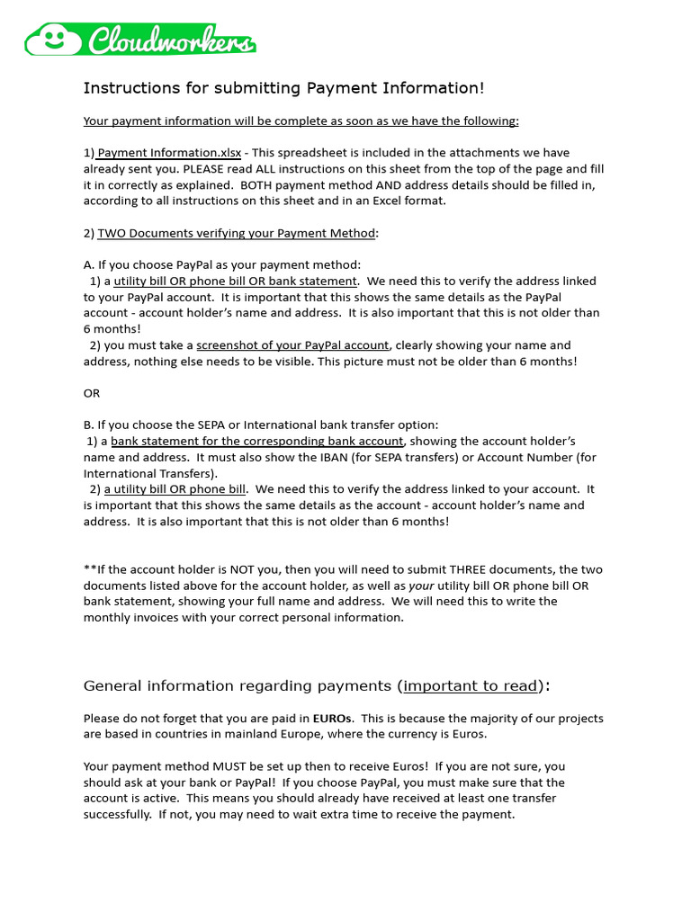 Instructions For Submitting Payment Information | PDF | Euro | Pay Pal