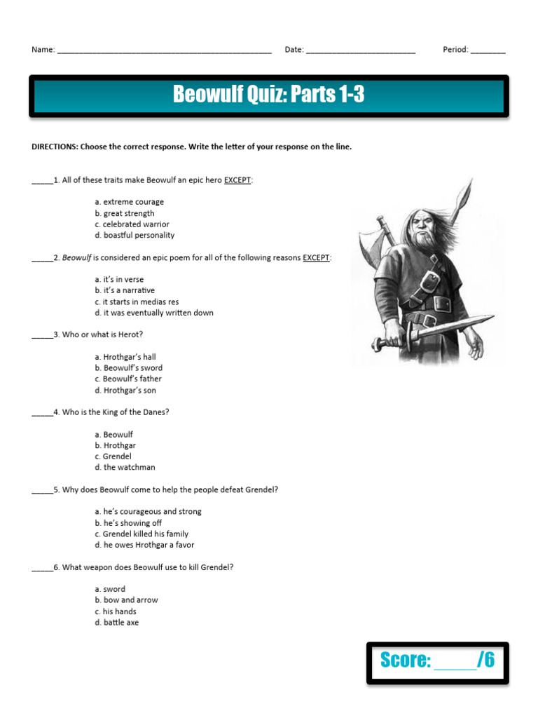 Beowulf Quiz Parts 1-3 | PDF