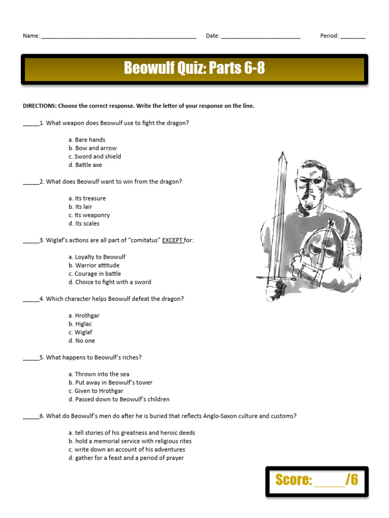 Beowulf Quiz Parts 6-8 | PDF