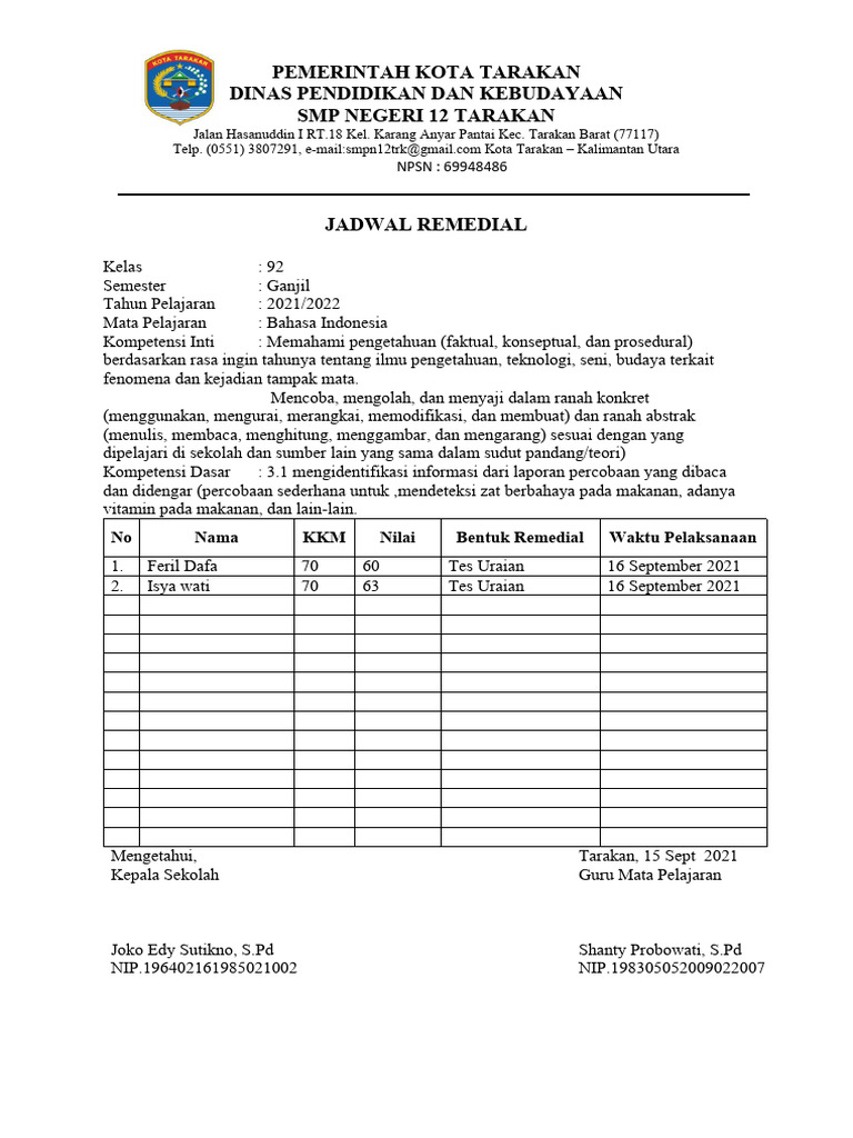 Format Remedial Dan Pengayaan | PDF