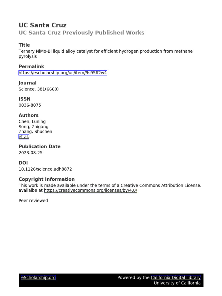 EScholarship UC Item 9s9562w4 Ternary NiMo-Bi Liquid Alloy Catalyst For ...