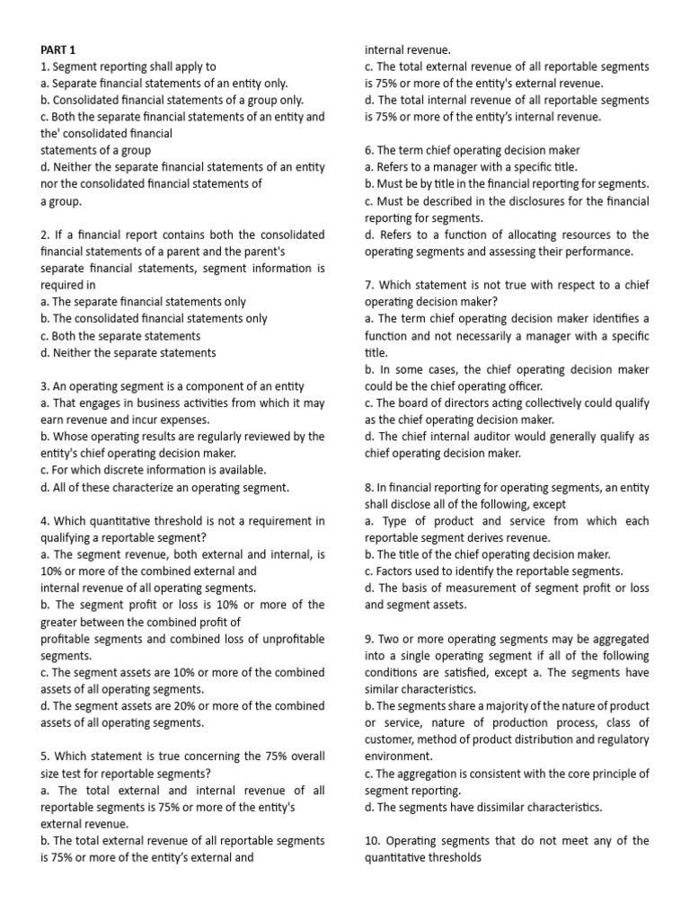 Segment Reporting Requirements ENF 188 | PDF