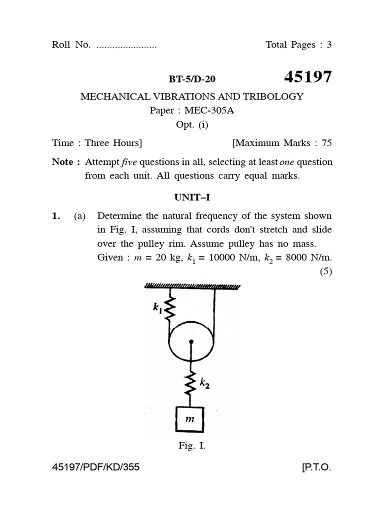 Mechanical Vibration and Tribology (MEC-305A) | PDF | Damping | Mechanics