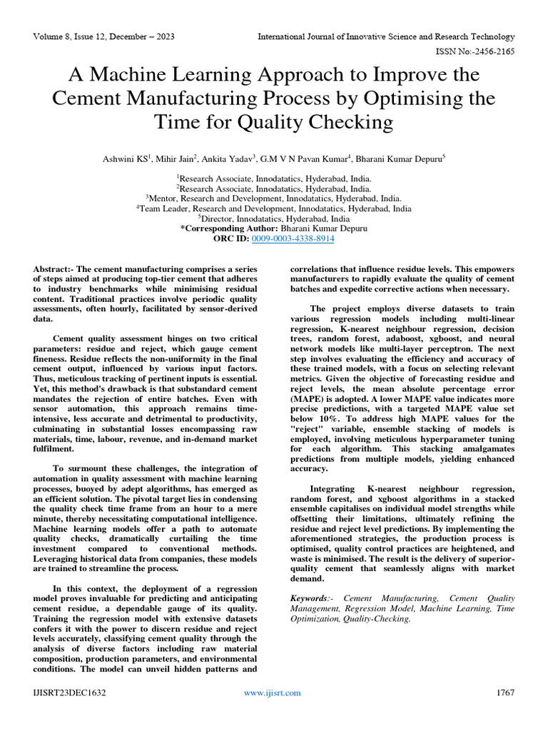 A Machine Learning Approach To Improve The Cement Manufacturing Process ...