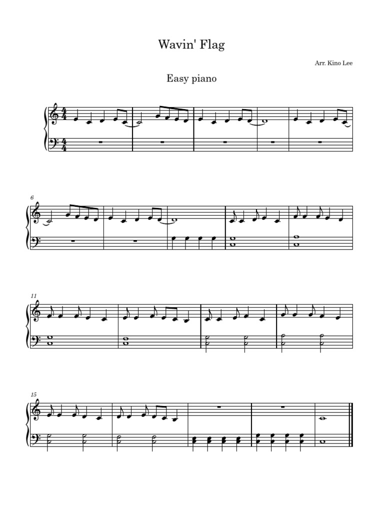 Wavin' Flag Easy Piano Sheet Music | PDF