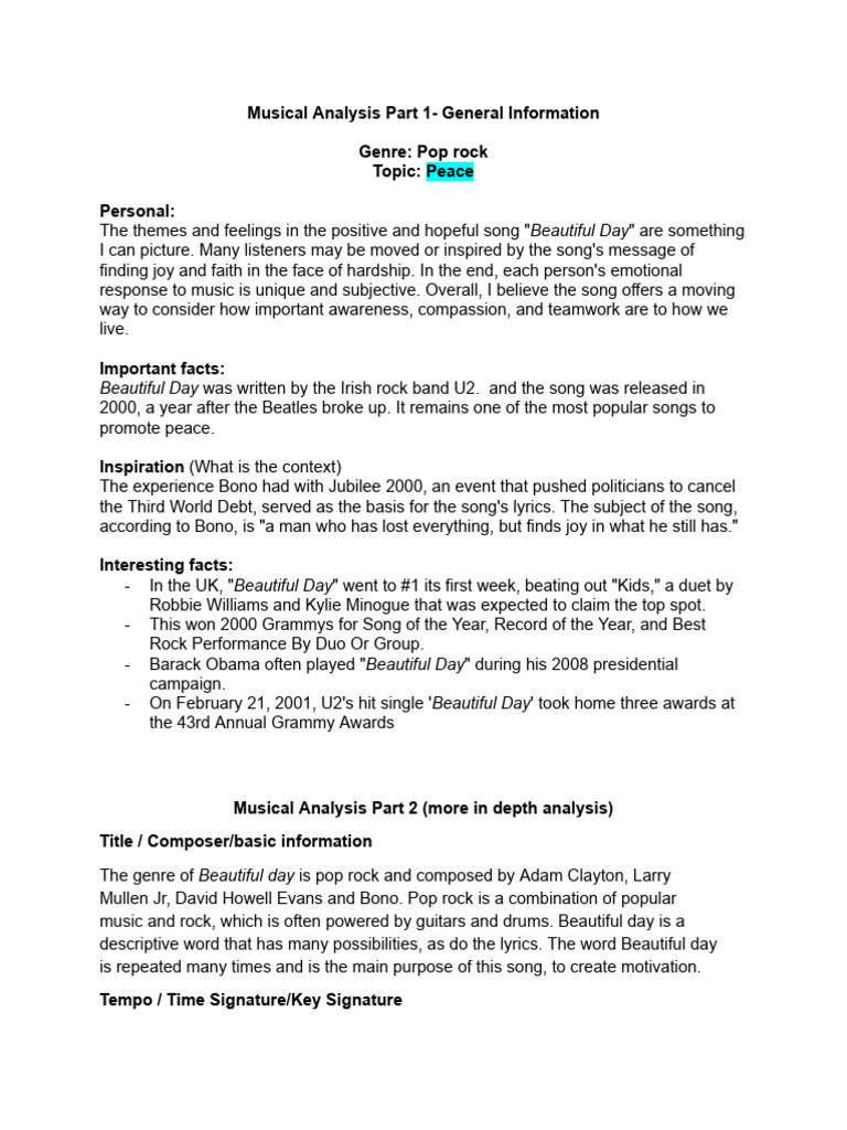 U2's "Beautiful Day": Musical Analysis | PDF | Song Structure ...