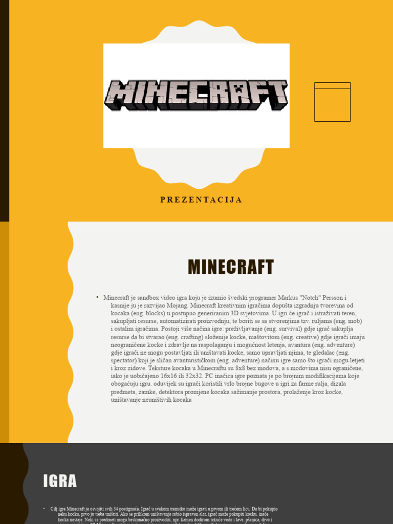 Minecraft Prezentacija. | PDF