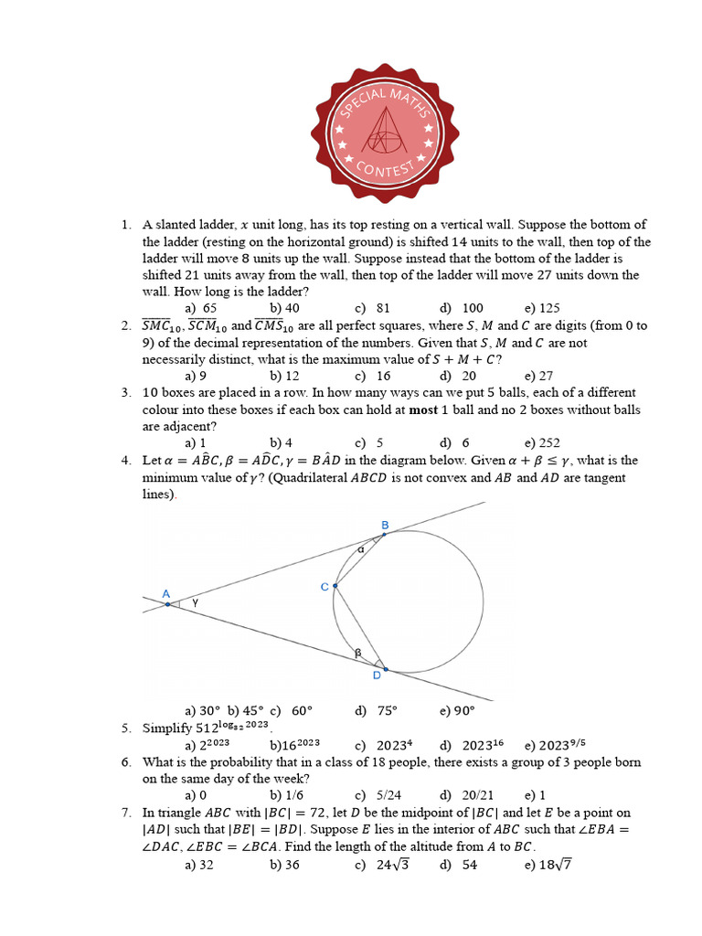 Math Problem Set with Solutions | PDF | Elementary Geometry | Mathematical Objects