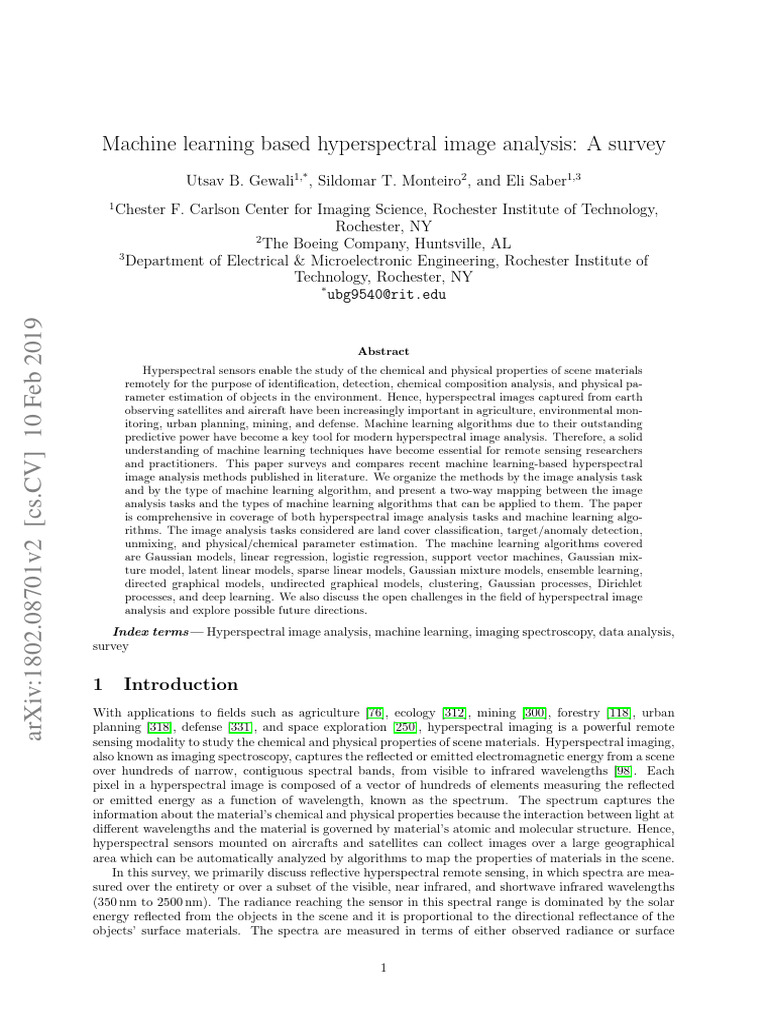 Machine Learning Based Hyperspectral Image Analysis: A Survey | PDF | Machine Learning ...