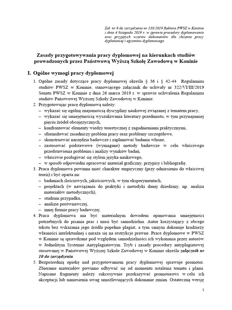 Zal. 9 - Zasady Przygotowania Pracy Dyplomowej | PDF