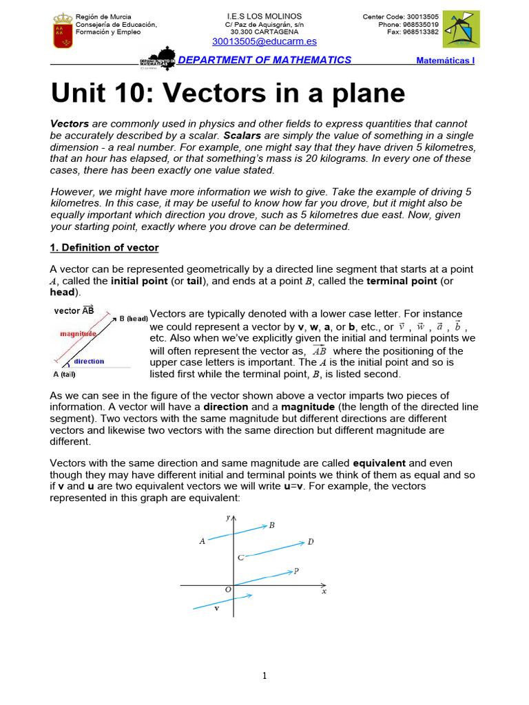 Unit 10 - Vectors | PDF | Basis (Linear Algebra) | Euclidean Vector