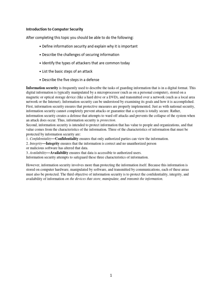 Introduction To Computer Security TOPIC 1 | PDF