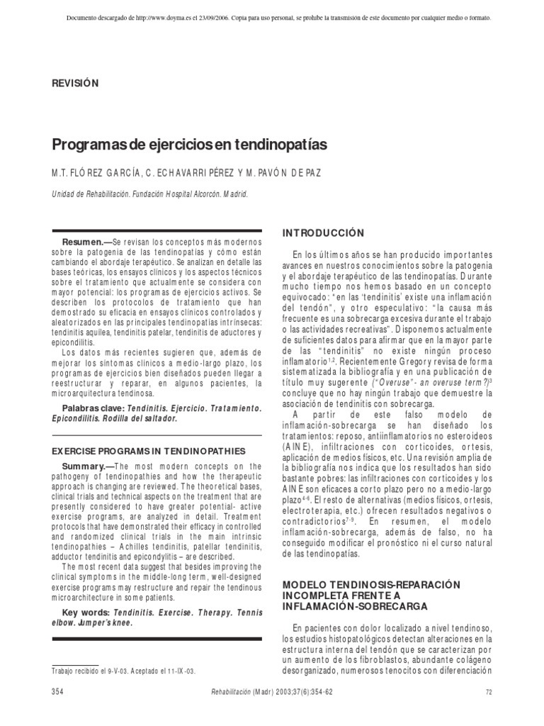 Programas de Ejercicios en Tendinopatías | PDF | Tendón | Sistema musculoesquelético
