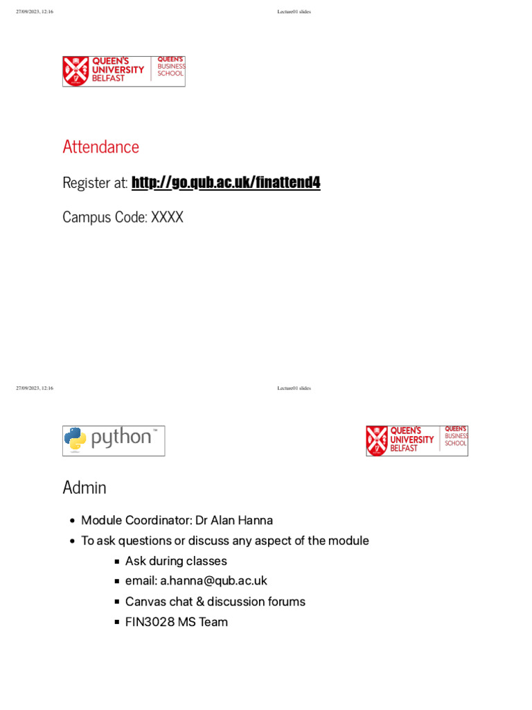 Lecture01 Slides | PDF | Python (Programming Language) | Class (Computer Programming)