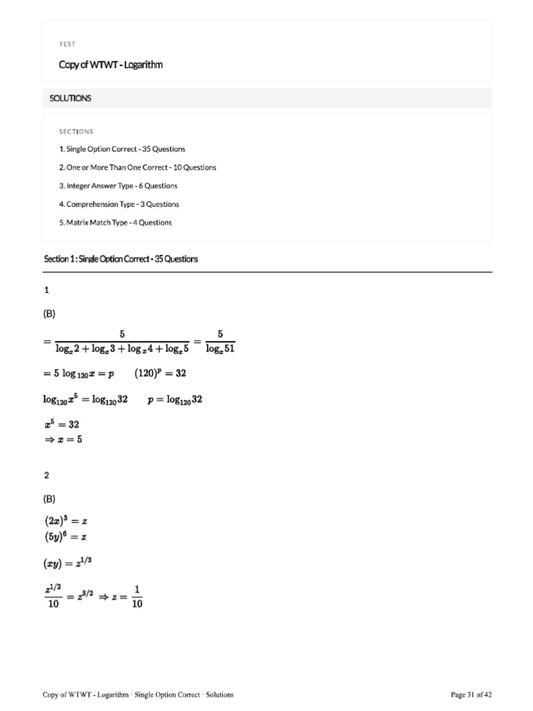 WTWT Logarithm Solutions 23-25 | PDF