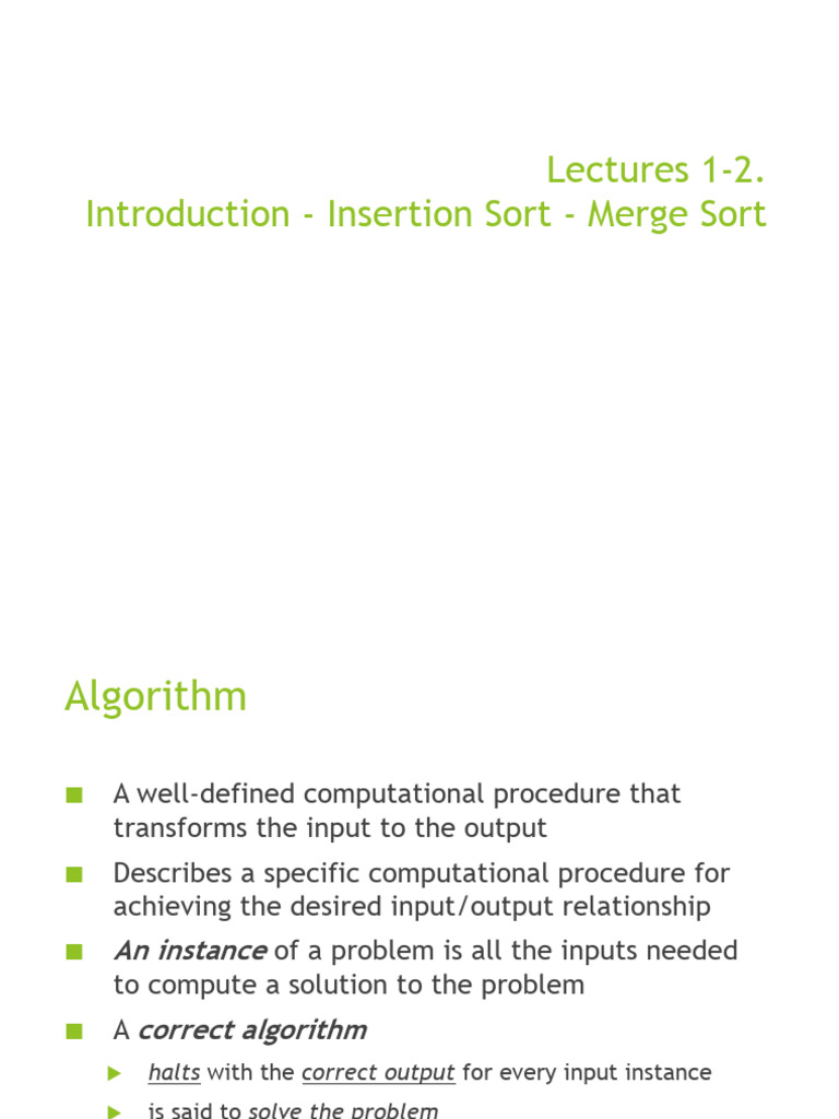 Lectures 1-2 - Introduction - InsertionSort - MergeSort | PDF | Science & Mathematics