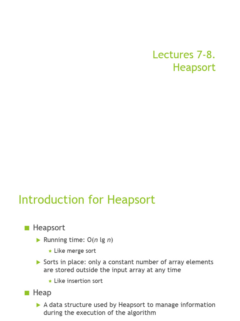 Lectures 7 8 Heapsort Pdf Computer Programming Algorithms And Data Structures 6467