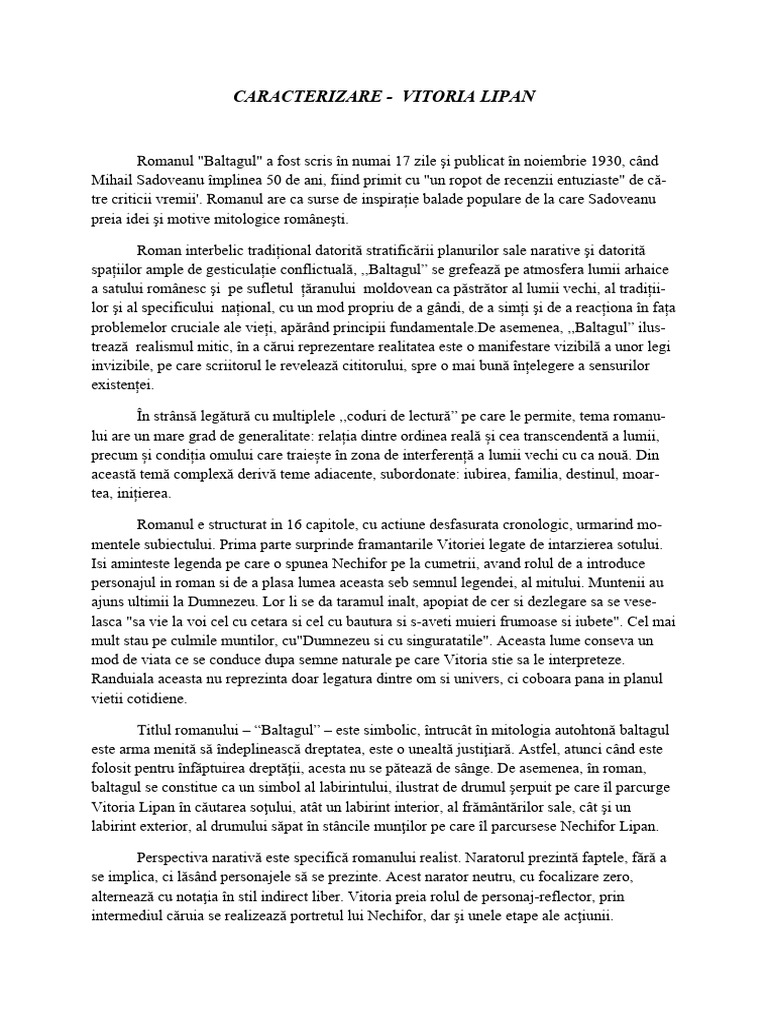 Caracterizare - Vitoria Lipan | PDF