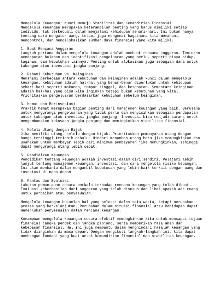 Mengelola Keuangan Kunci Menuju Stabilitas Finansial | PDF | Bisnis