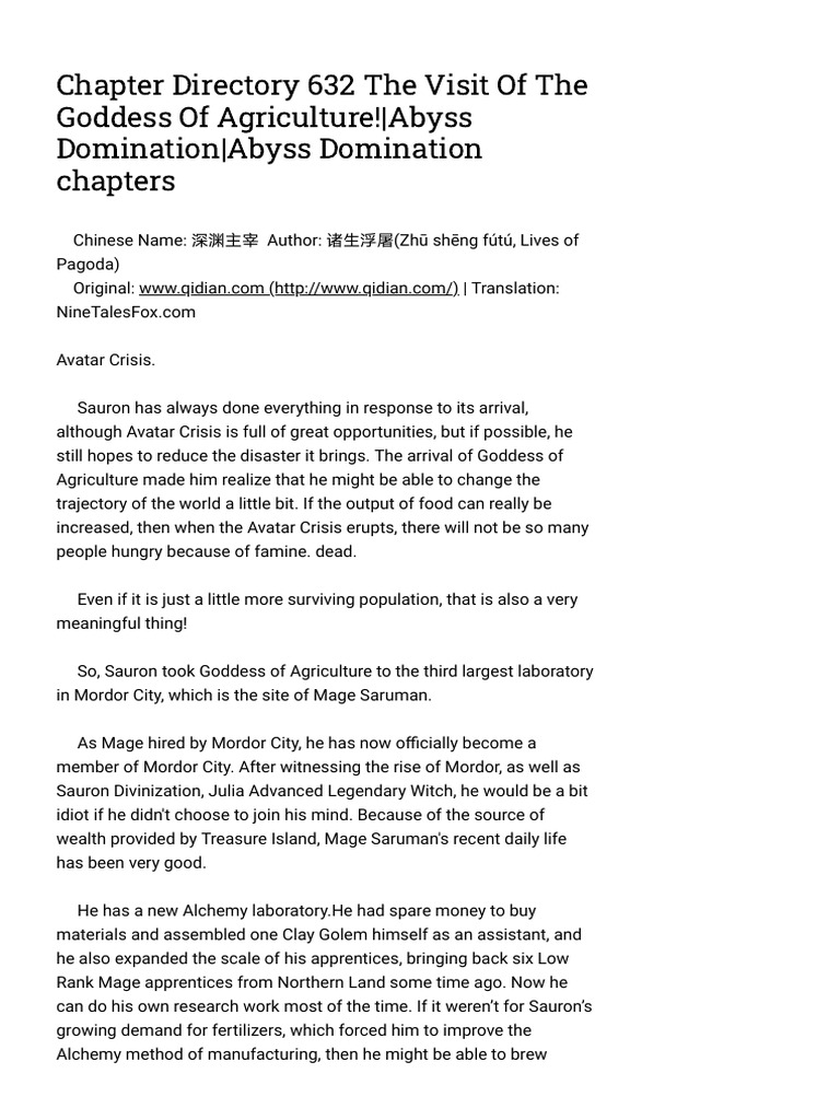 Chapter Directory 632 The Visit of The Goddess of Agriculture! - Abyss Domination - Abyss ...