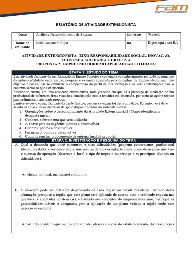 TEMPLATE Atividade Extensionista Proposta 2 2023.2 | PDF