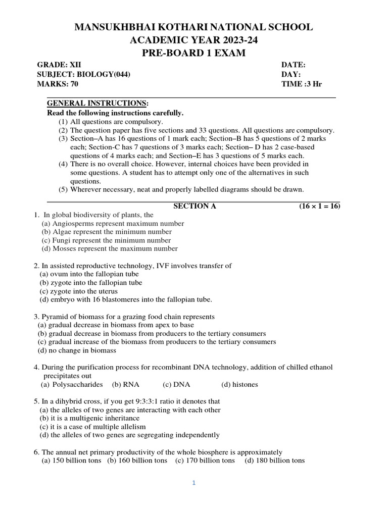 Biology 12 A Practice Paper | PDF