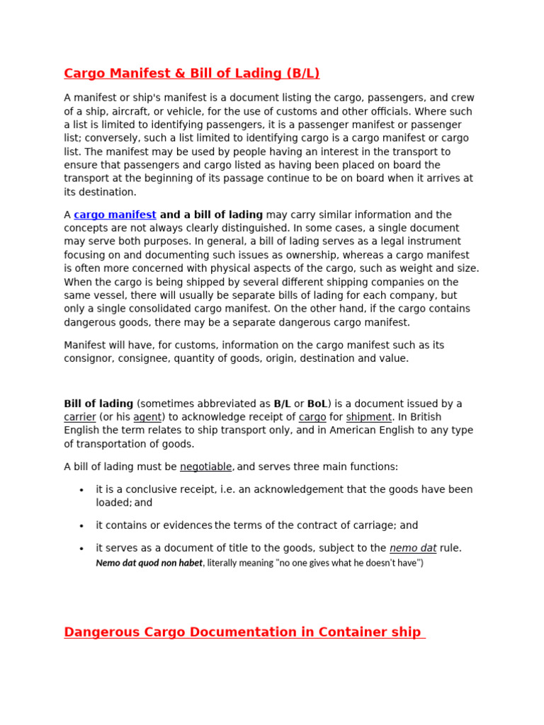 Cargo Documents | PDF | Bill Of Lading | Cargo