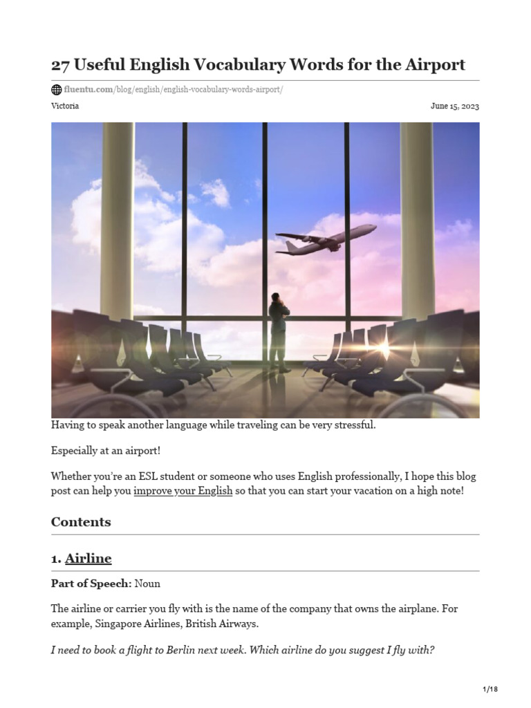 English Vocabulary Words Airport | PDF | Baggage | Part Of Speech