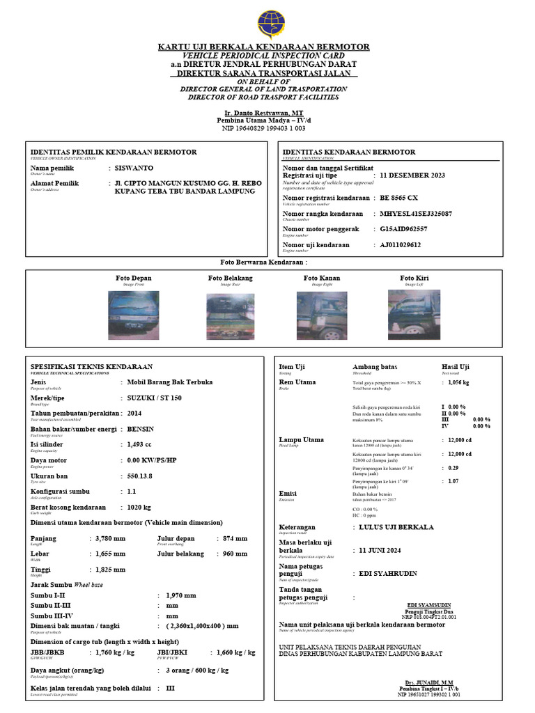 Kartu Uji Berkala Kendaraan Bermotor | PDF