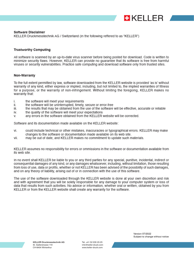 KELLER Software Disclaimer | PDF | Computer Virus | Legal Liability