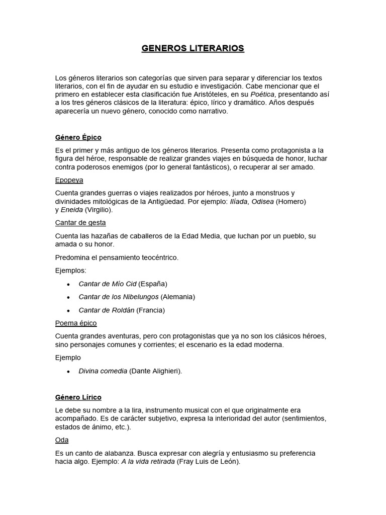 Generos Literarios | PDF | Poesía épica | Poesía