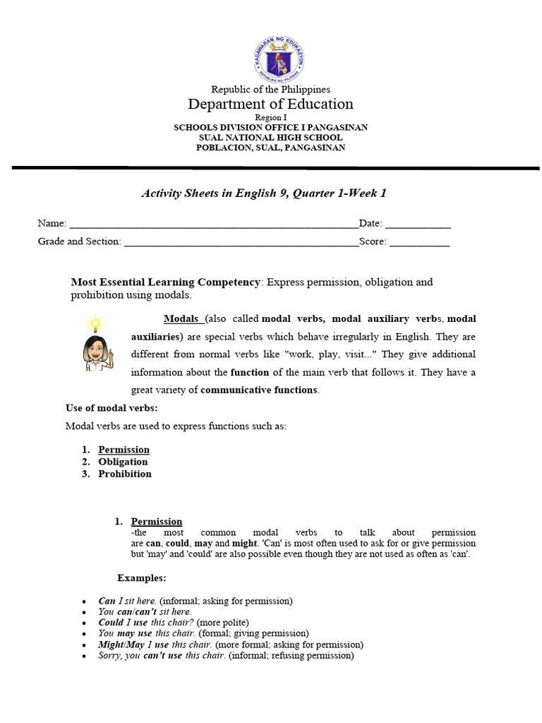 Activity-Sheets (Express Permission, Obligation and Prohibition Using ...
