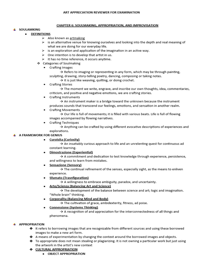 Art Appreciation Reviewer For Prefinal Examination | PDF | Experience ...