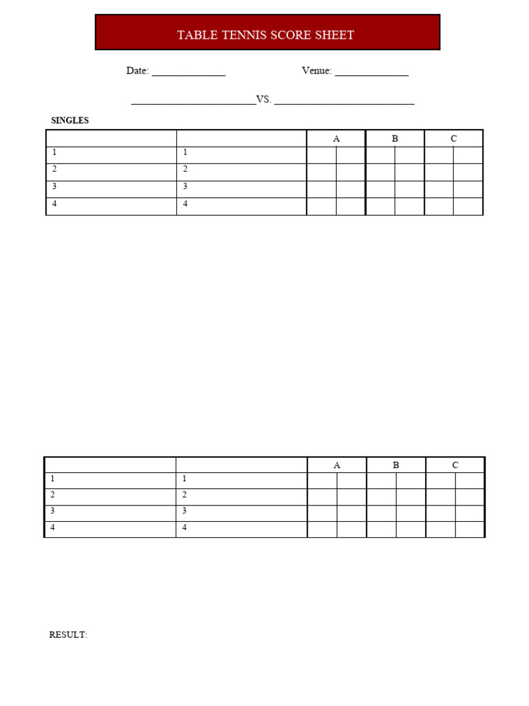 Blank Table Tennis Score Sheet | PDF