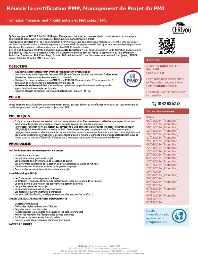 PMP Formation PMP | PDF | Gestion de projet | Partie prenante