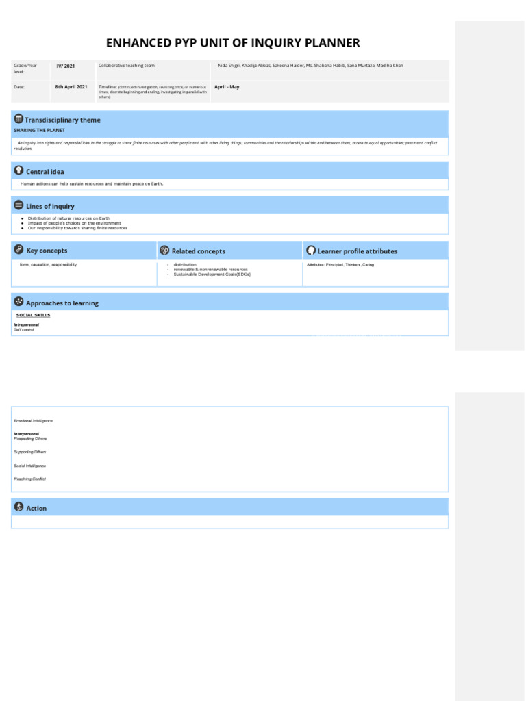 Enhanced Pyp Unit of Inquiry Planner - STP 2021 | PDF | Career & Growth