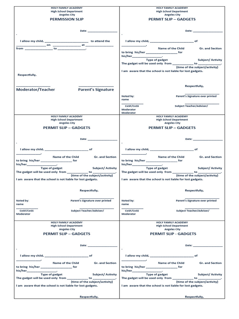 Permit Slip GADGETS 23 24 | PDF