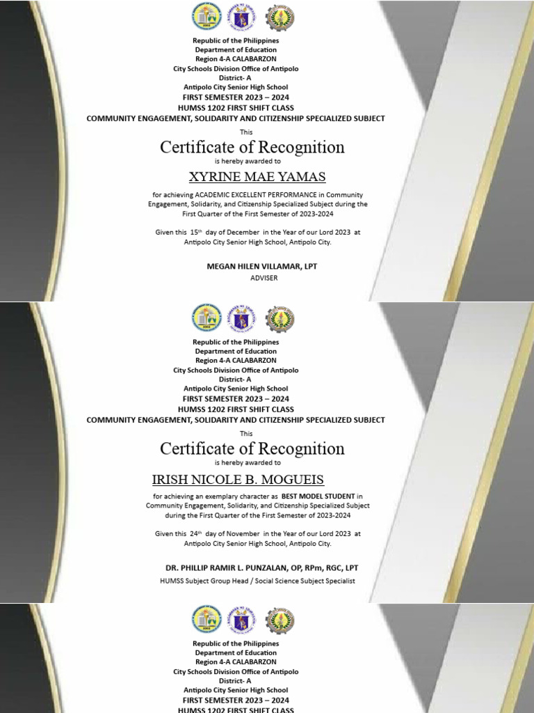 SAMPLE-ACADEMIC-SERVICE-AND-MODEL-STUDENT-AWARD-CERTIFICATE | PDF