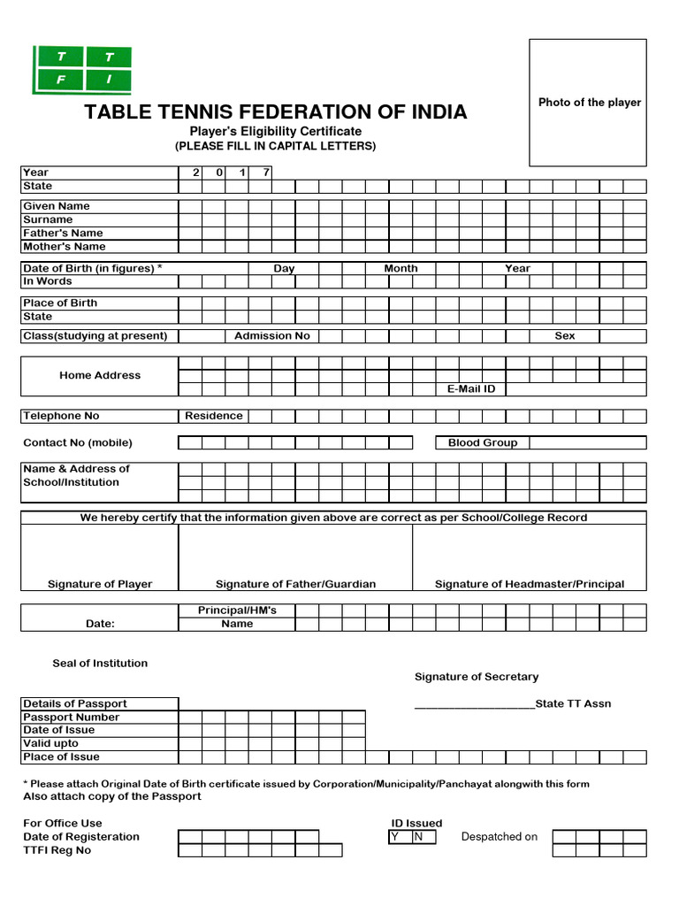 Players - Eligibility - Form - 2017 (Mind 2) | PDF