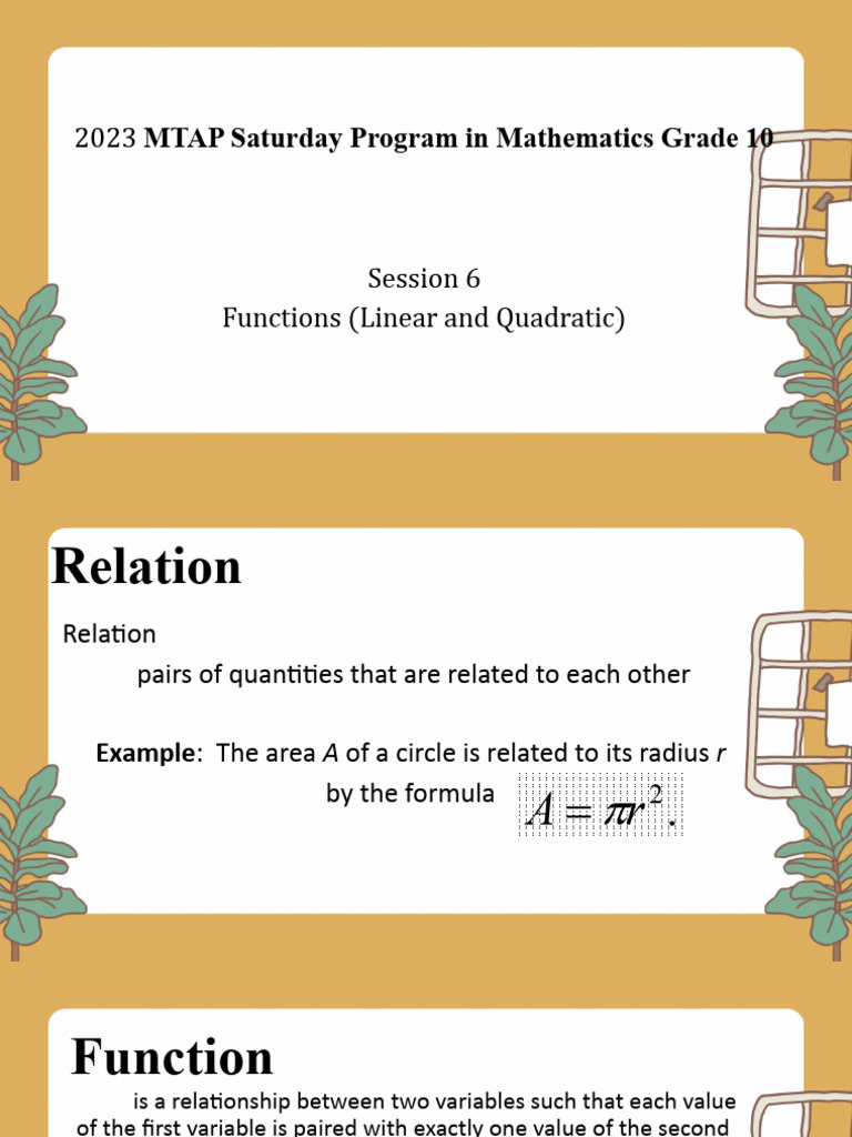 Session 6 Linear and Quadratic Functions | PDF