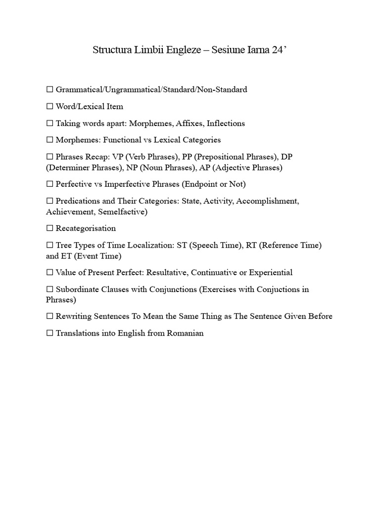 Structura Limbii Engleze - Sesiune 24' | PDF