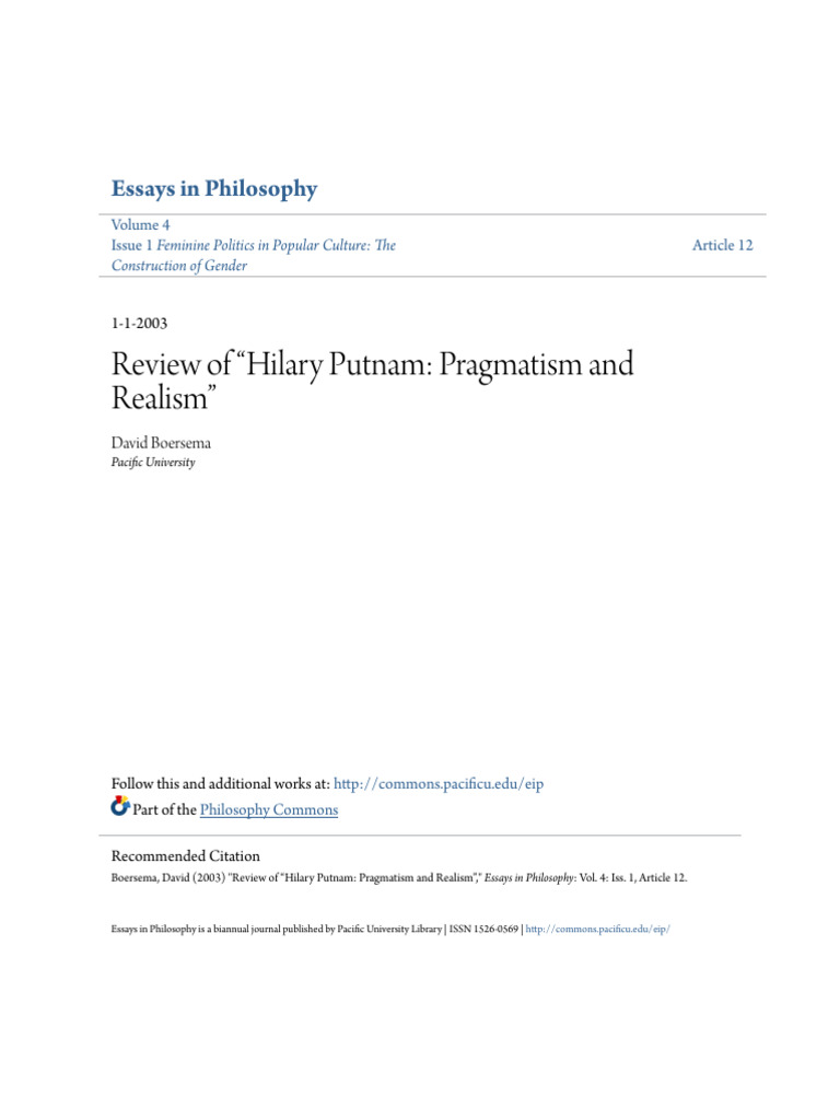 Review of Hilary Putnam - Pragmatism and Realism | PDF | Pragmatism | Truth