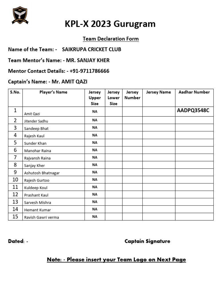 Team Declaration Form | PDF