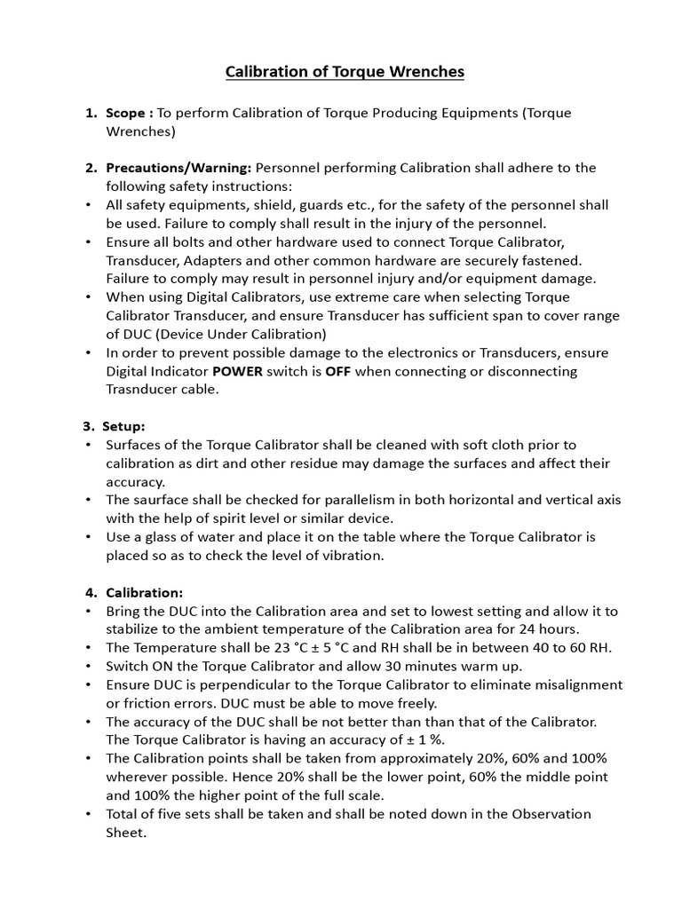 Torque Wrench Calibration Procedure | PDF | Calibration | Torque