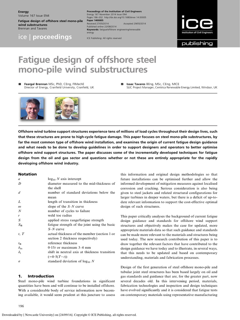 Fatigue Design of Offshore Steel Momopile Wind Substructures | PDF ...