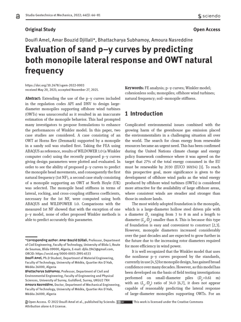 Evaluation of Sand P-Y Curves by Predicting Both Monopile Lateral ...