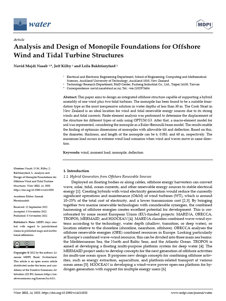 Analysis and Design of Monopile Foundations For Offshore Wind and Tidal Turbine Structures ...