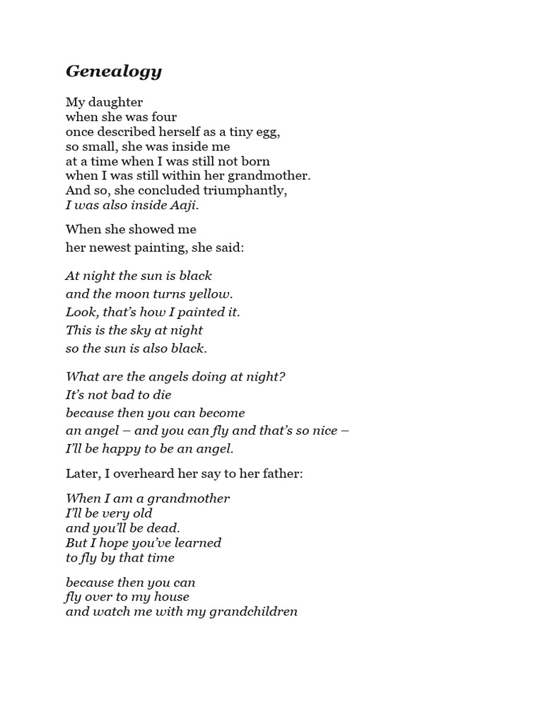 Genealogy: A Poem by Sujata Bhatt | PDF | Poetry