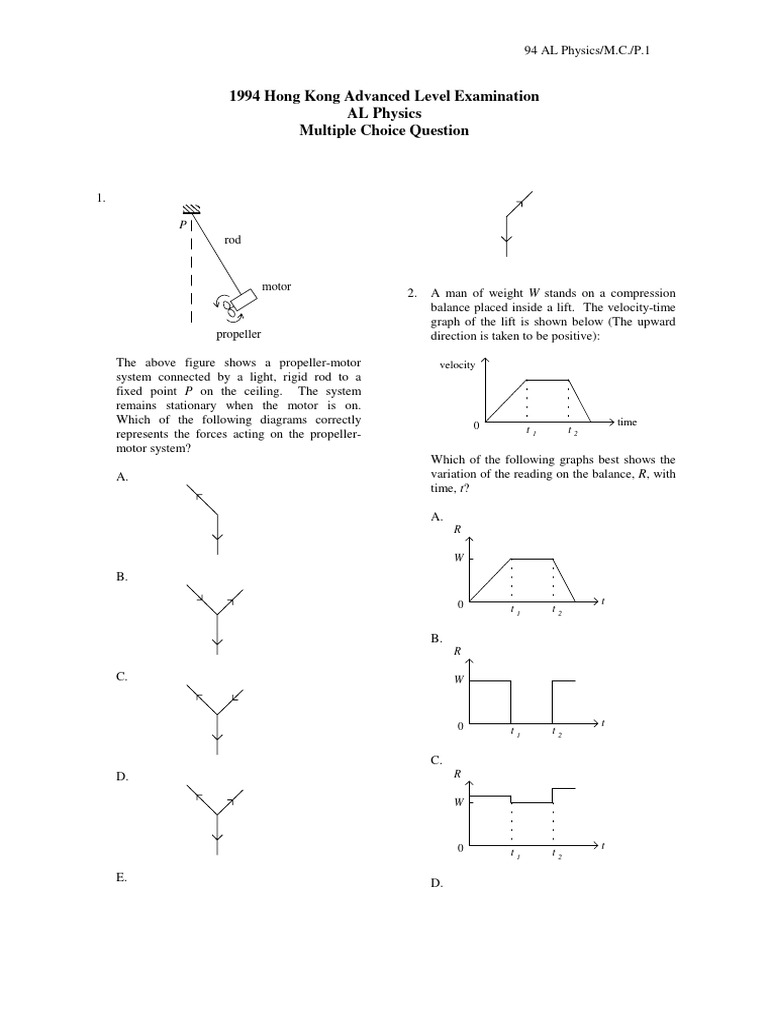 1994-AL-Phy 2A With Key | Download Free PDF | Mass | Orbit