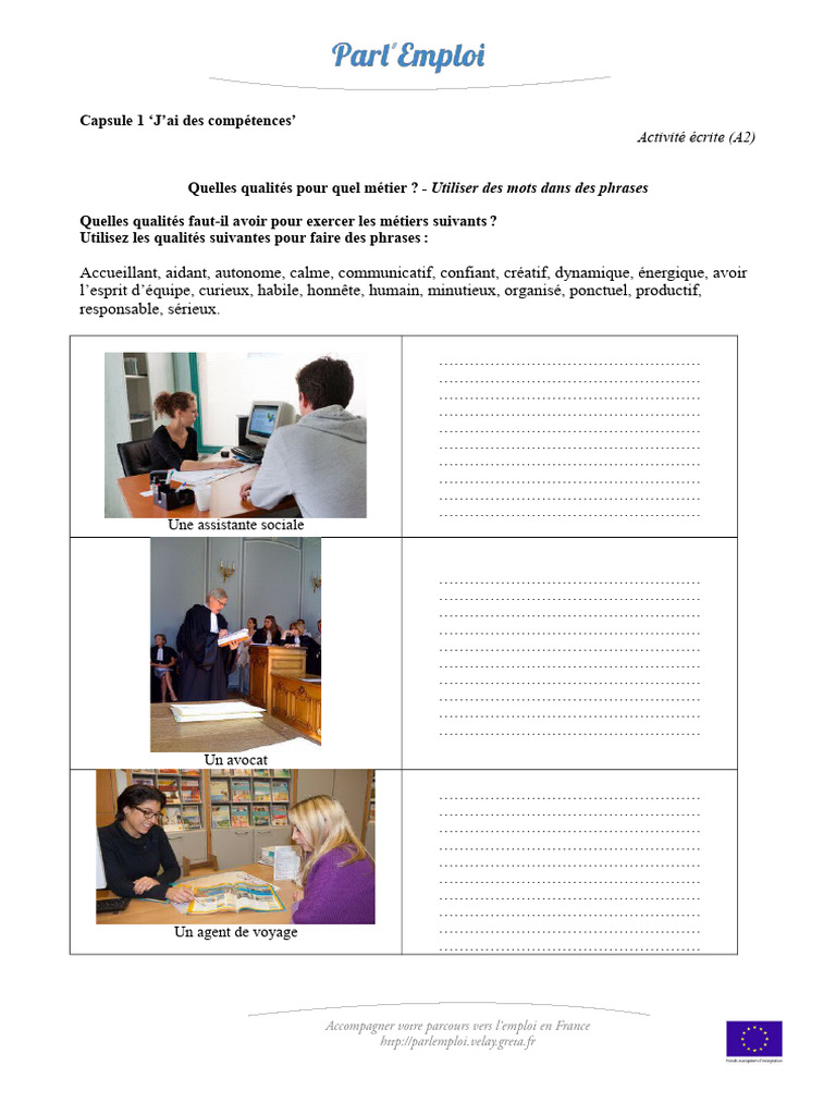 Qualités requises pour divers métiers | PDF | Jeux et activités ...